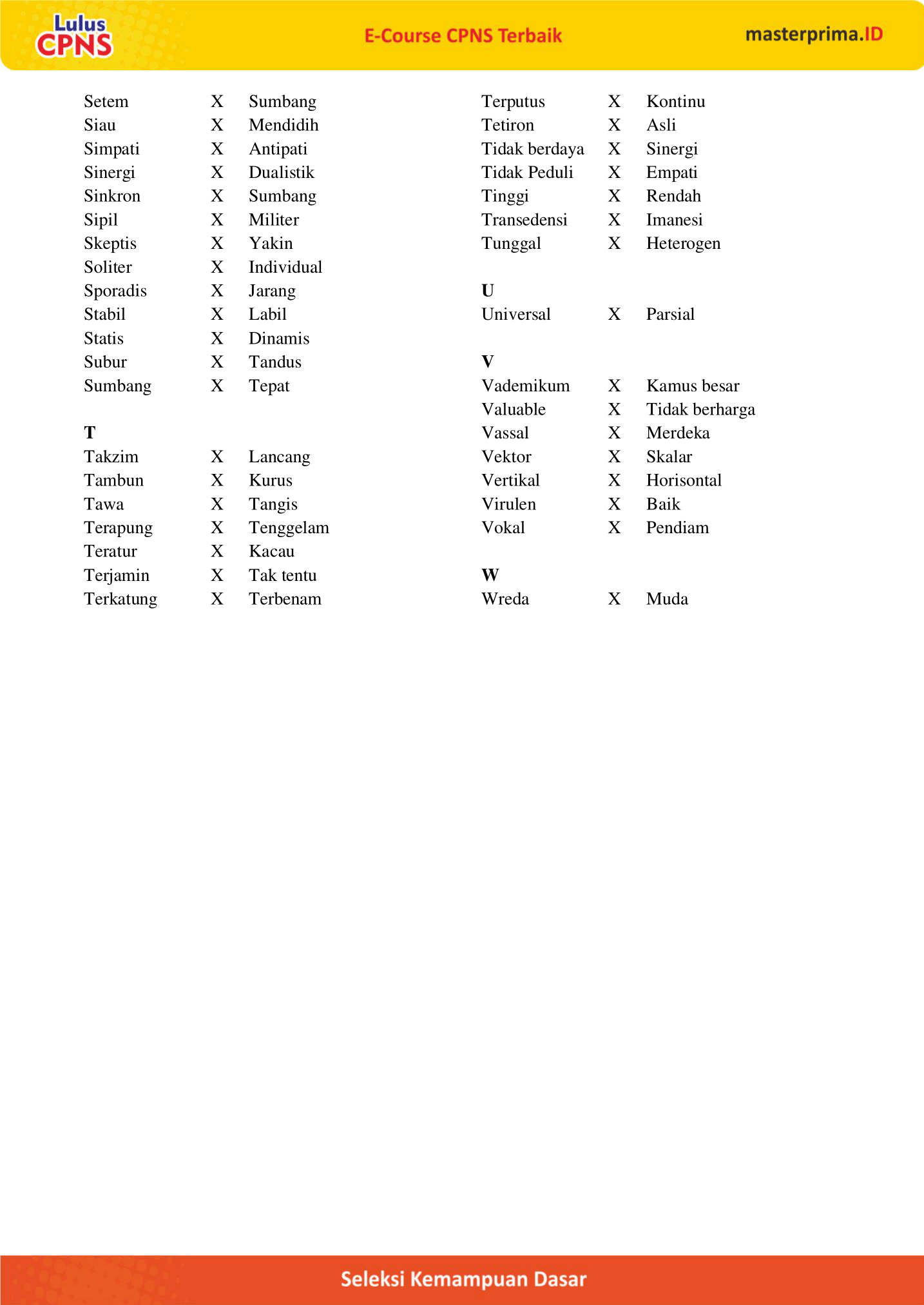 (3/18) Verbal : Sinonim dan Antonim (Free) - Masterprima.ID